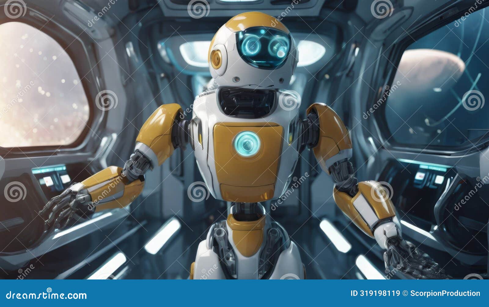 Futuristic Robot in Spacecraft Command Center Stock Image - Image of ...