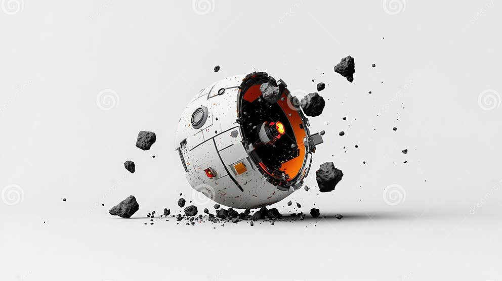 A Futuristic Robot Sphere Explodes with Rocky Fragments Showcasing ...
