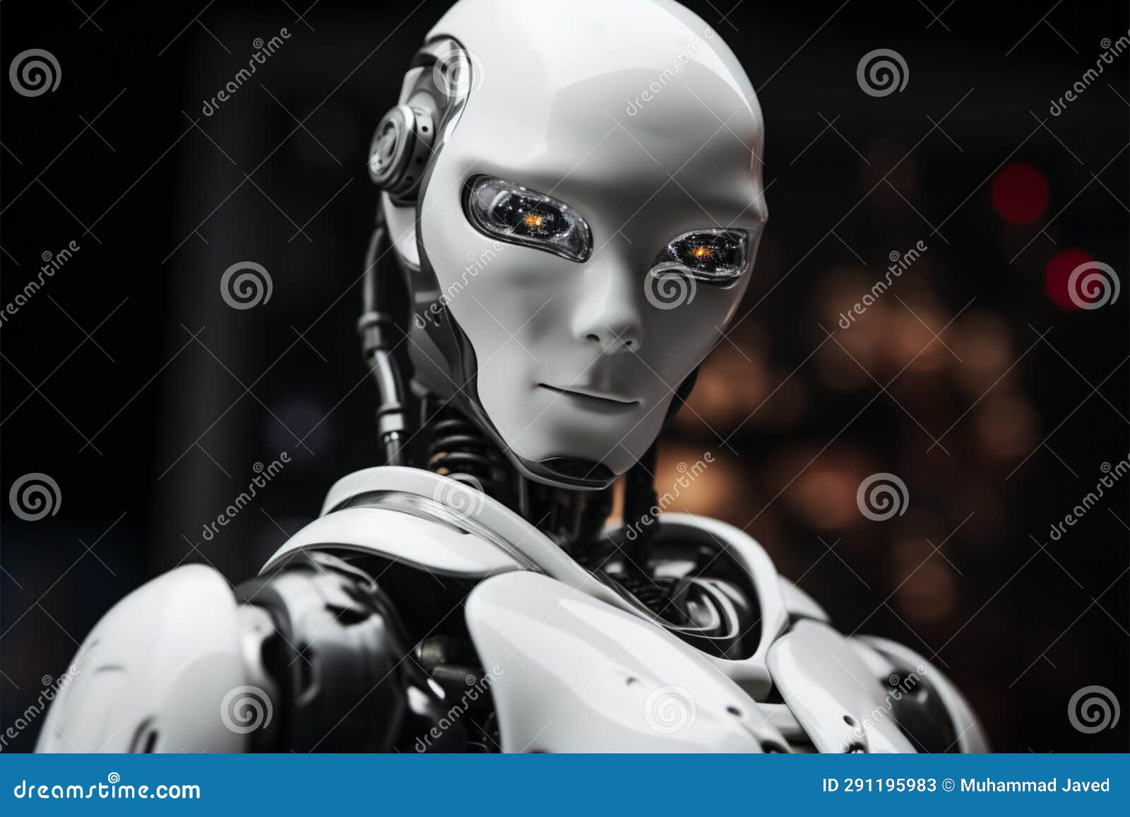 A Futuristic Robot Takes Center Stage in a Grayscale Composition Stock ...