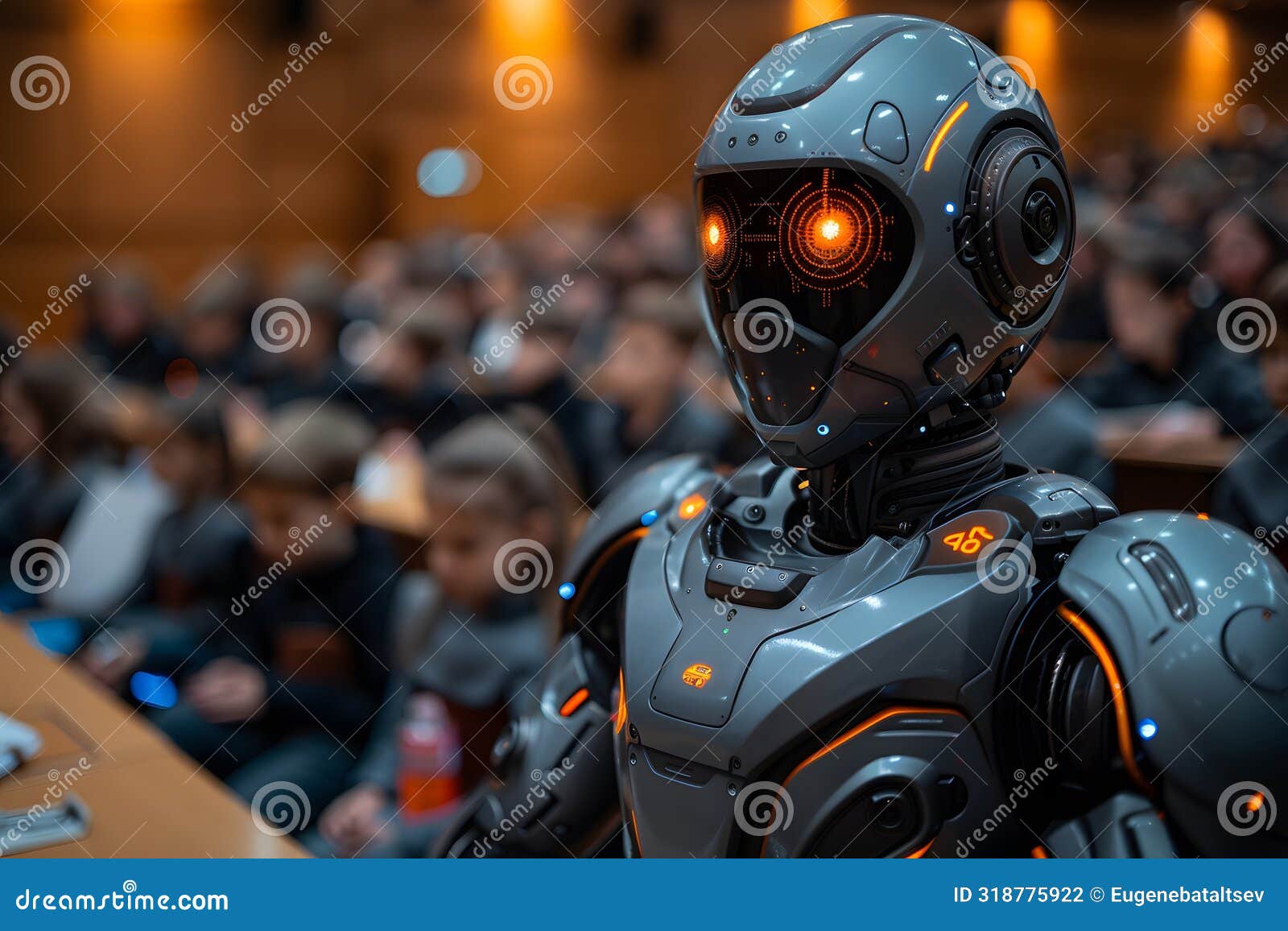 Futuristic Robot Teacher Lecture Hall Filled Students, Modern Education ...