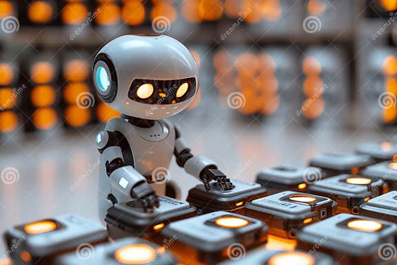 Futuristic Robot Testing and Interacting with Glowing Batteries in a ... Futuristic Robot Testing and Interacting with Glowing Batteries in a ...
