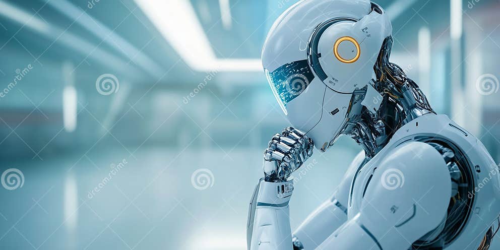 Futuristic Robot in Thinking Pose Representing Artificial Intelligence ...