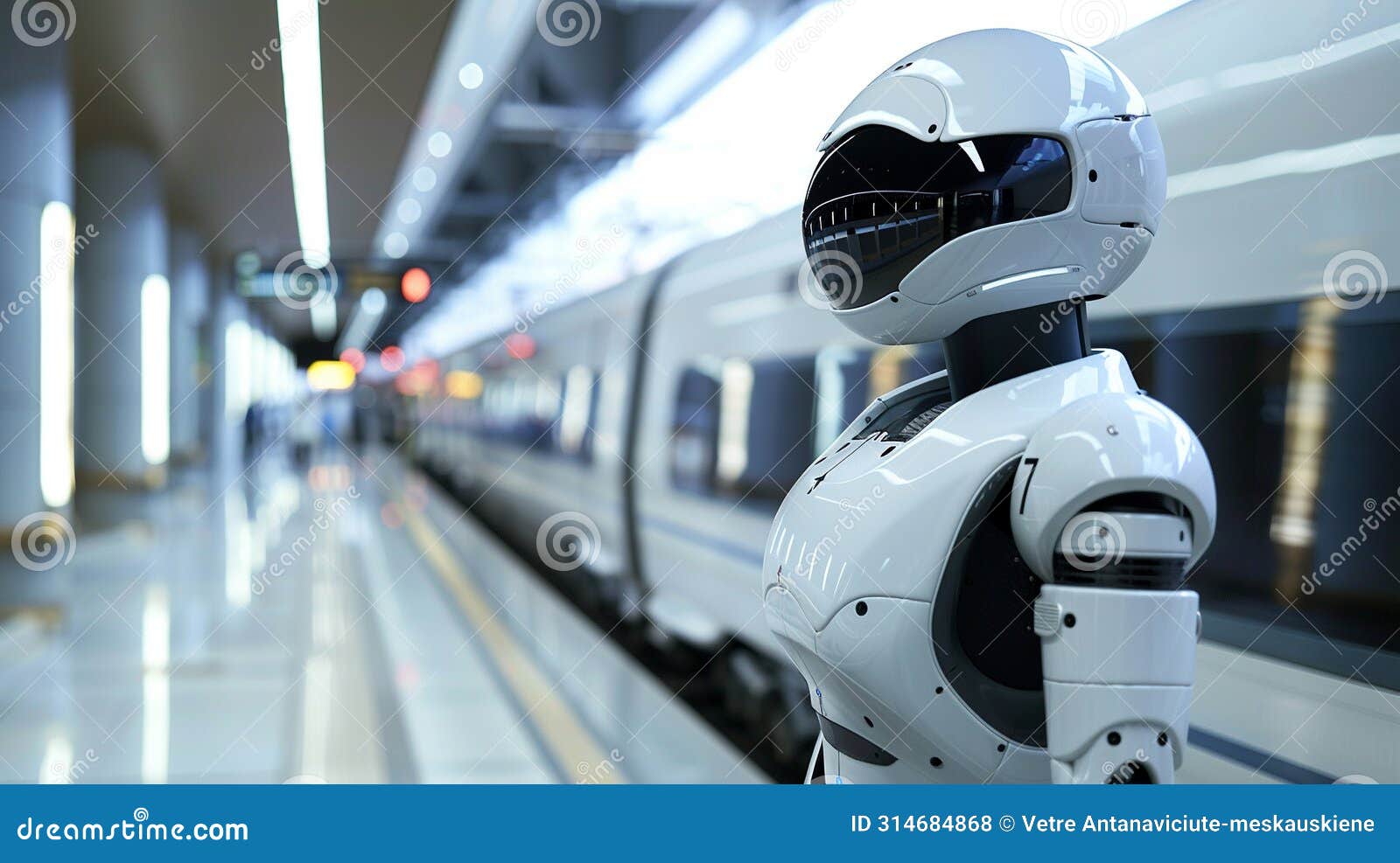 Futuristic Robot at Train Station Stock Photo - Image of cybernetic ...
