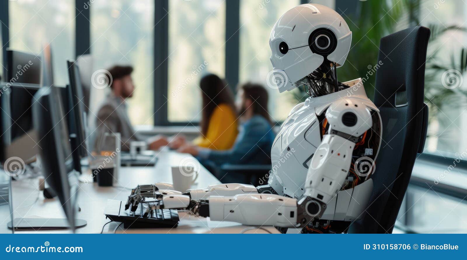 Futuristic Robot Working Alongside Humans in Office AIG41 Stock Photo ...