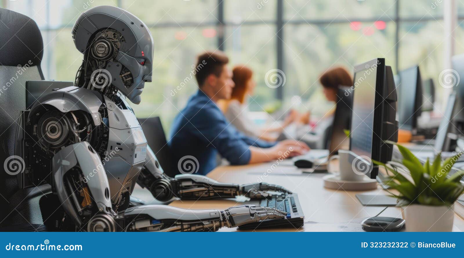 Futuristic Robot Working Alongside Humans in Office AIG41 Stock Photo ...