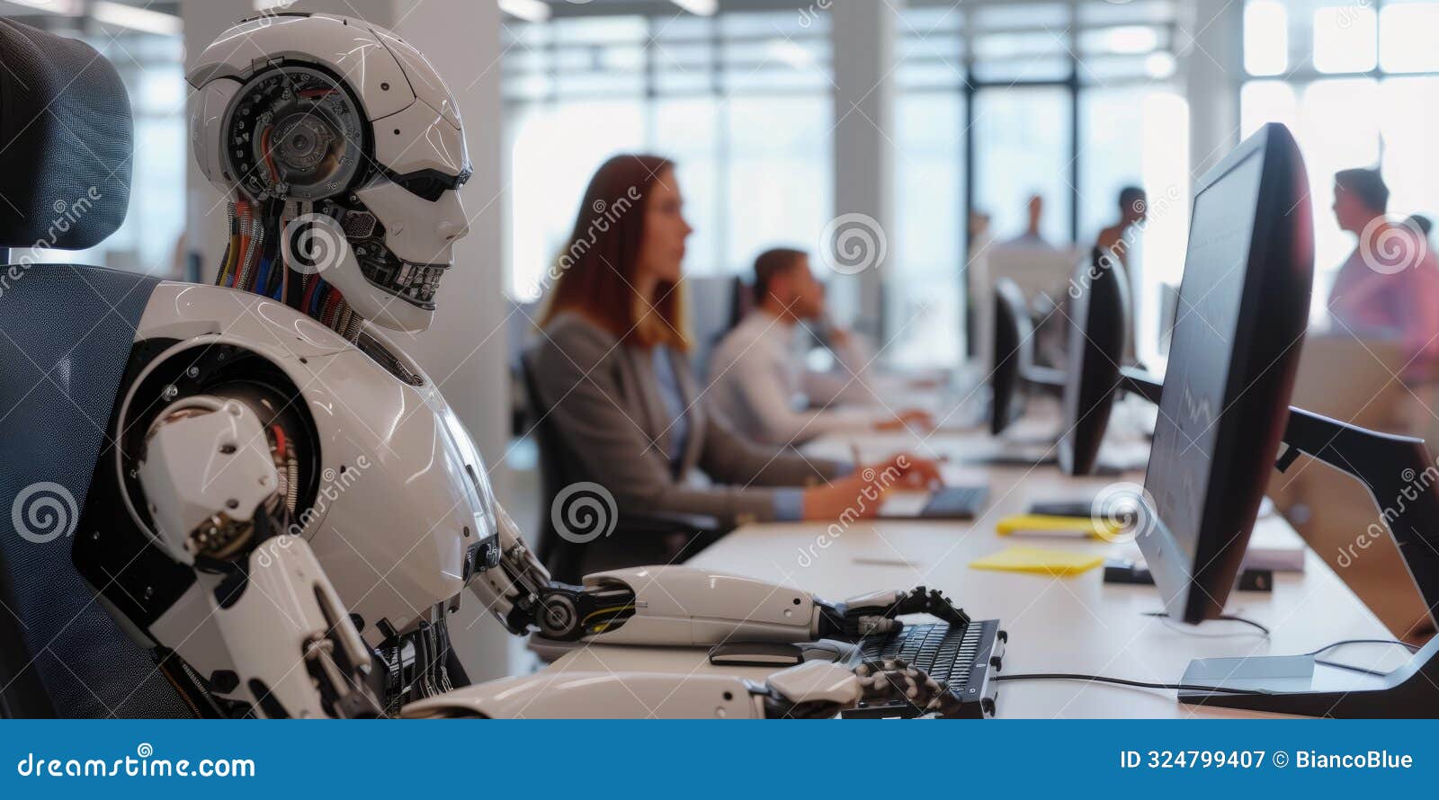 Futuristic Robot Working Alongside Humans in Office AIG41 Stock Image ...