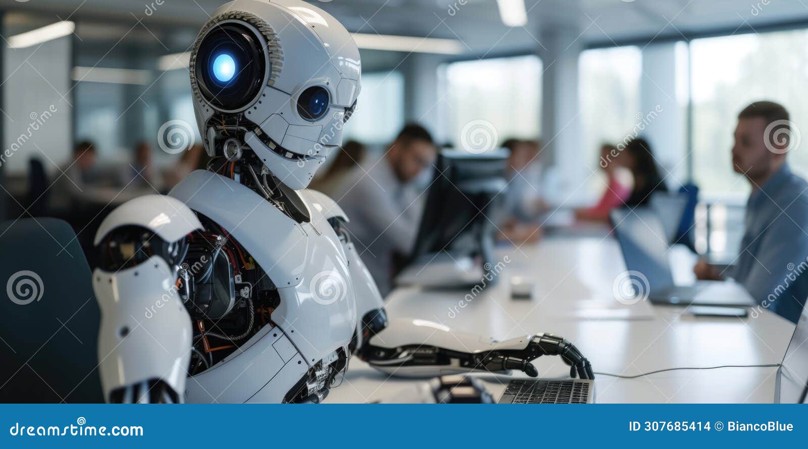Futuristic Robot Working Alongside Humans in Office AIG41 Stock ...