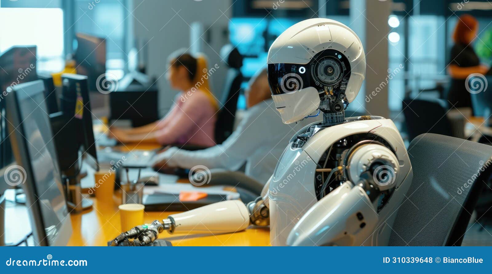 Futuristic Robot Working Alongside Humans in Office AIG41 Stock Photo ...