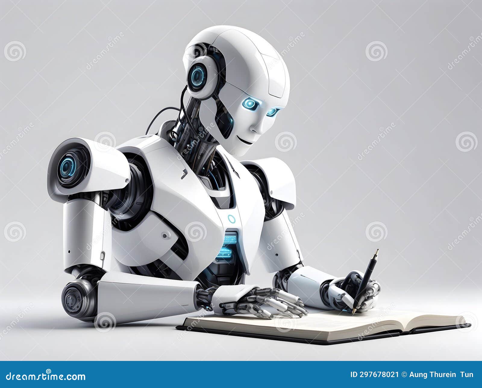 A Futuristic Robot Writing with a Pen Stock Illustration - Illustration ...