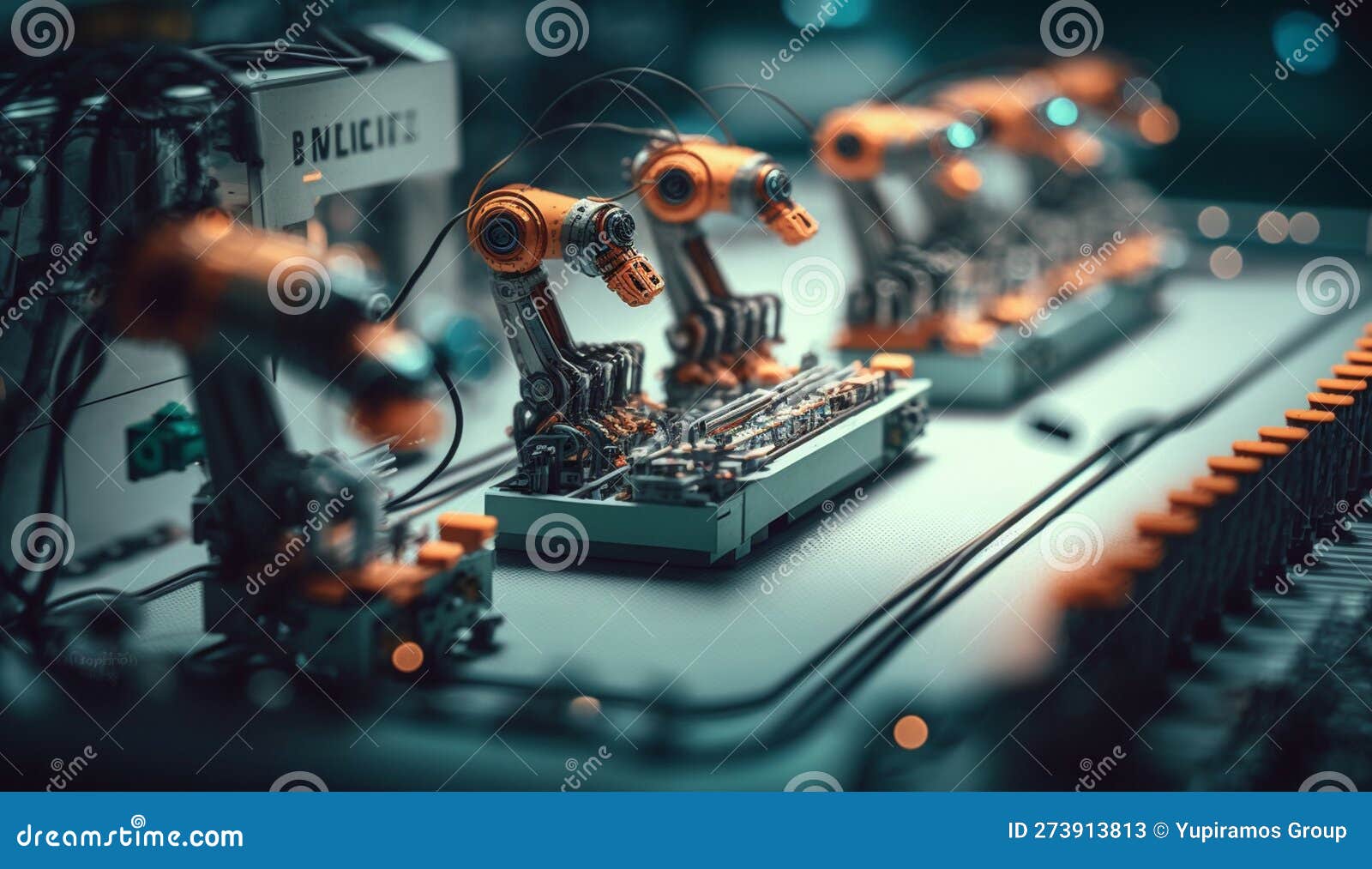 Futuristic Robotic Arm Assembling Computer Chips in Factory Generated ...