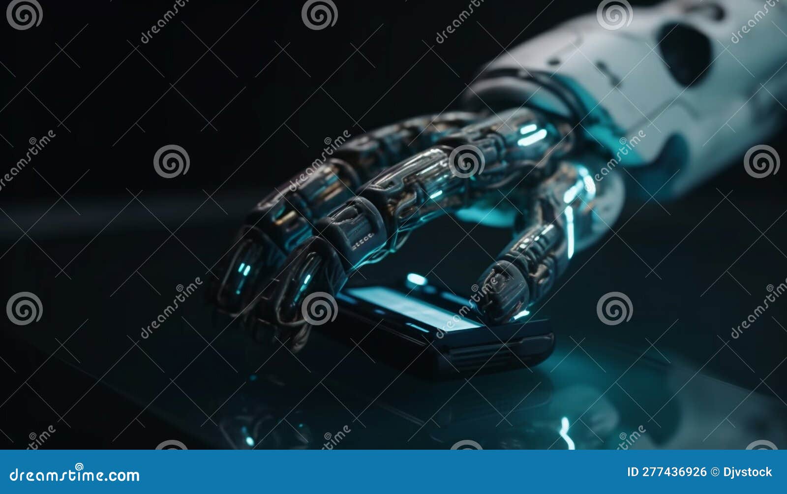 Futuristic Robotic Arm in Blue Steel Studio Shot Generated by AI Stock ...