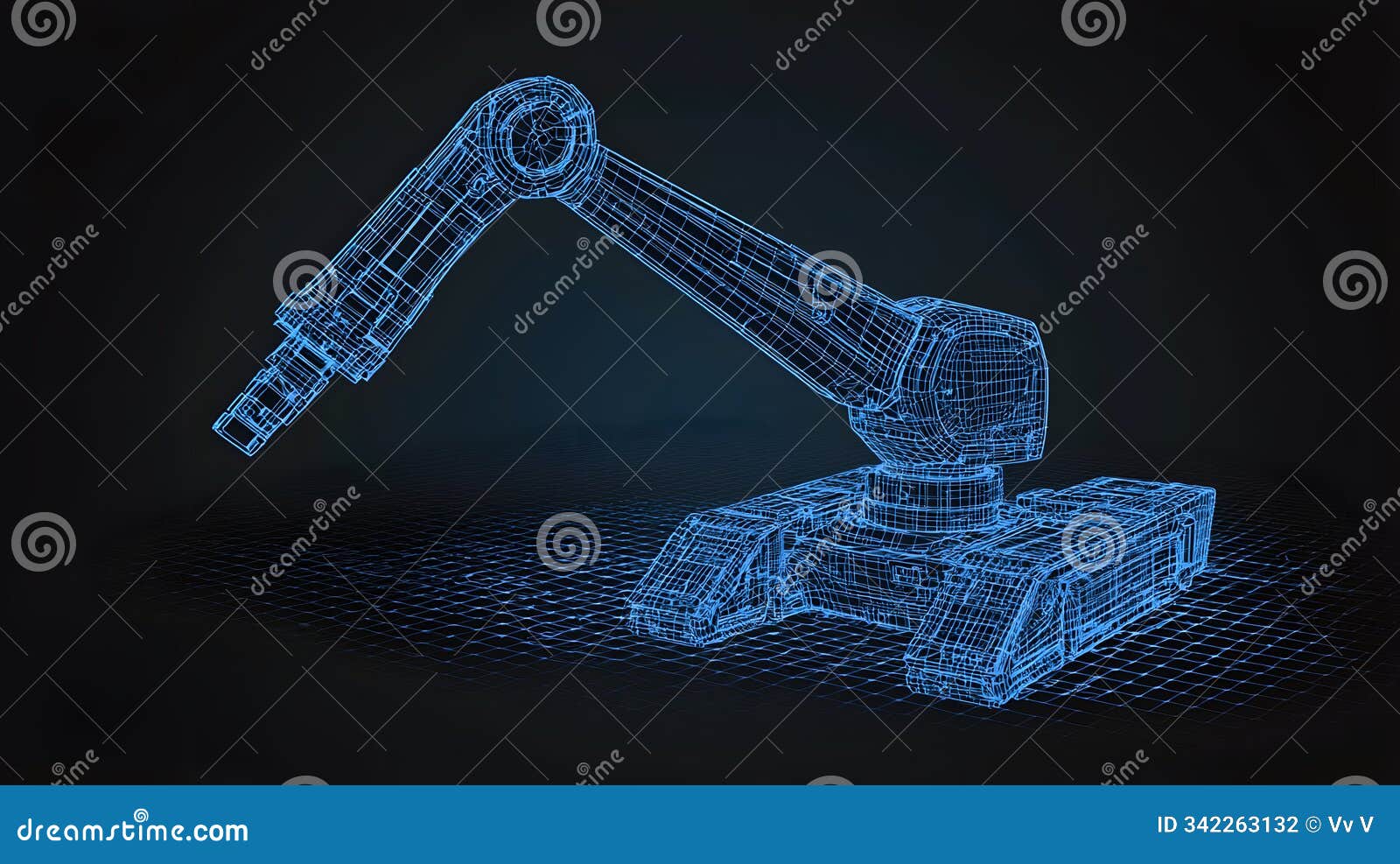 Futuristic Robotic Arm in Blue Wireframe Design. Stock Illustration ...