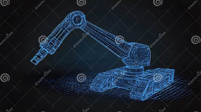 Futuristic Robotic Arm in Blue Wireframe Design. Stock Illustration ...