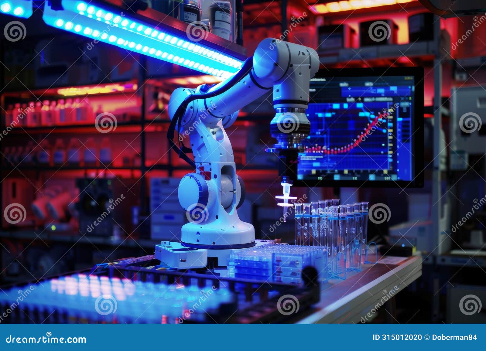 Futuristic Robotic Arm Handling Samples in a High-tech Laboratory ...