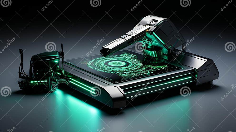 Futuristic Robotic Arm Securing Digital Vault - Intricate Design, Green ...