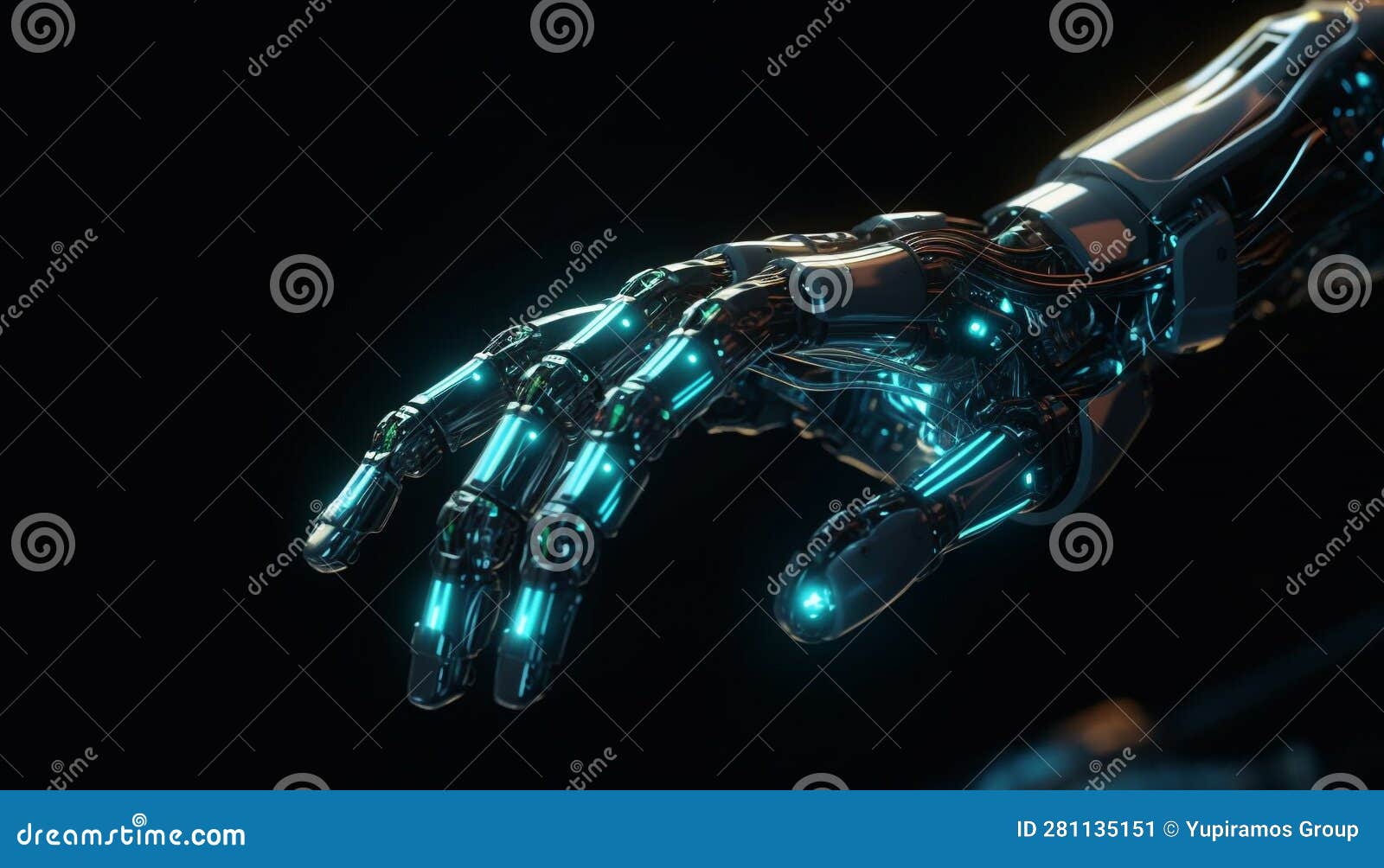 Futuristic Robotic Arm Technology Illuminates Black Background with ...