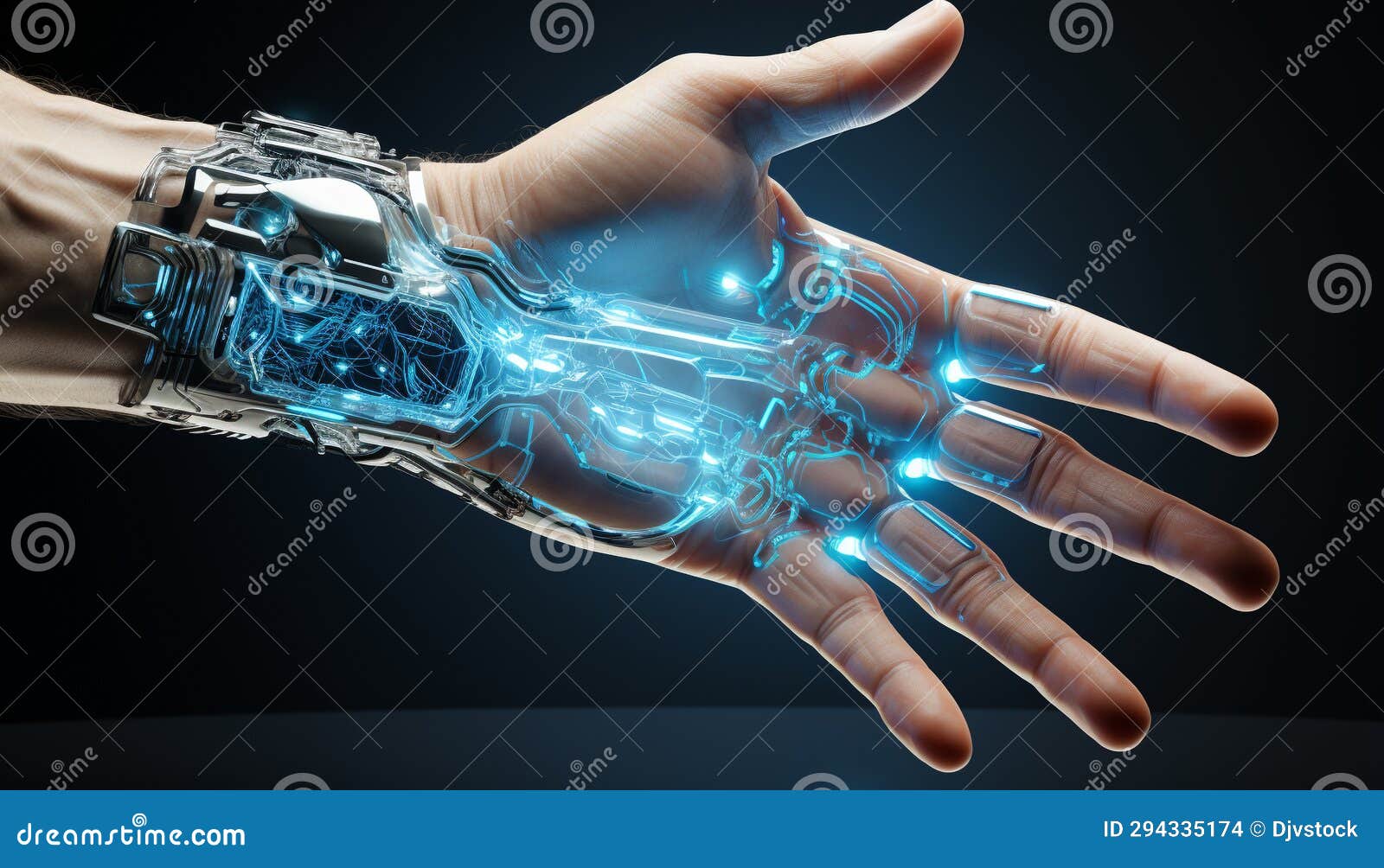 Futuristic Robotic Arm Touching Human Finger, Glowing Blue ...