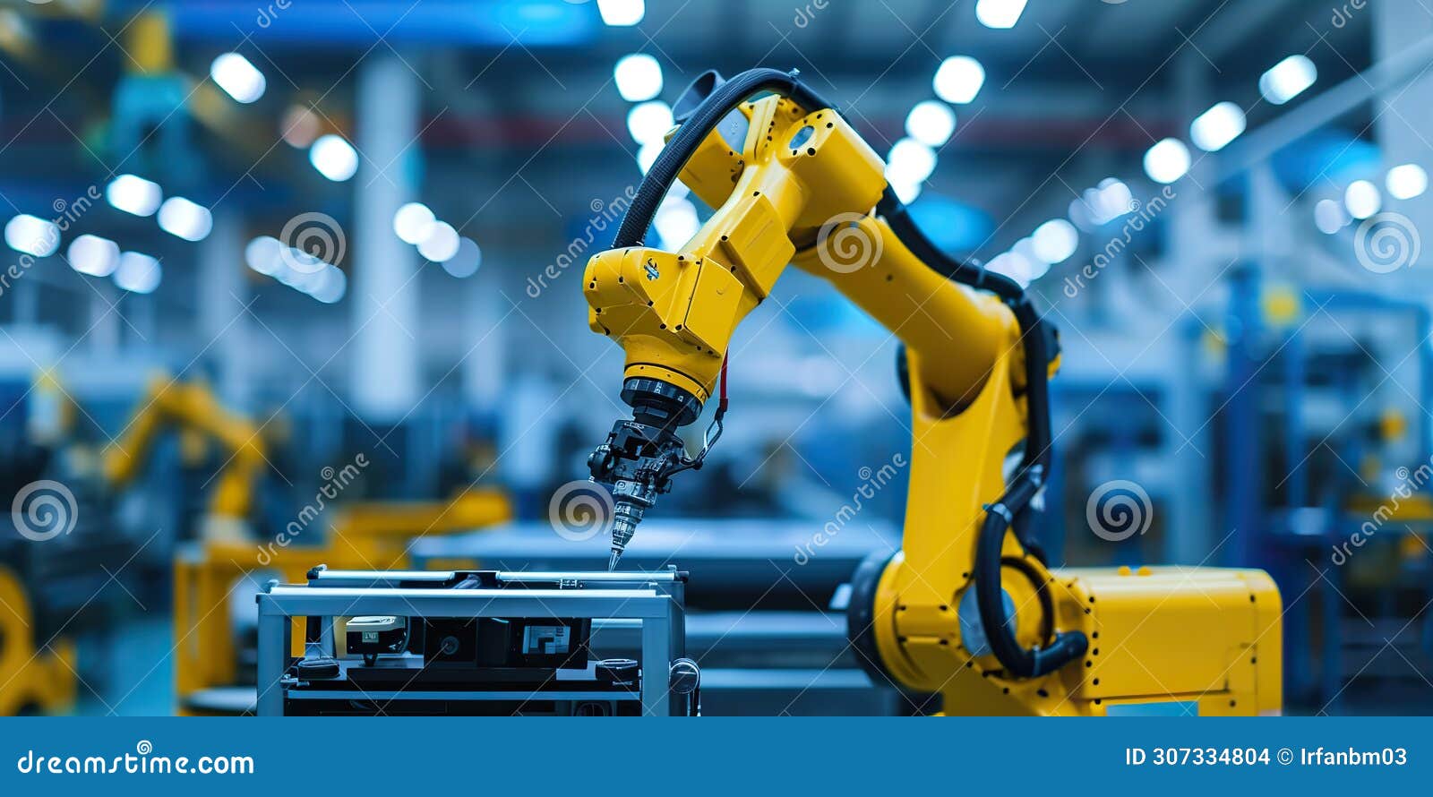 Futuristic Robotic Arms in a High-tech Automation Facility. Innovation ...