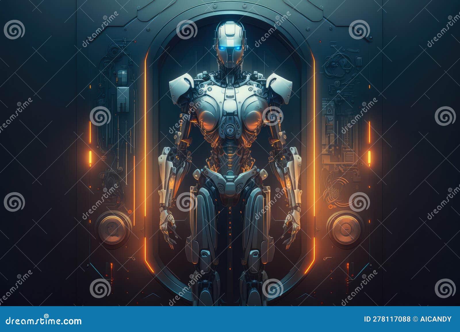 Futuristic Robotic Avatar of an Intelligent AI Program Standing in a ...