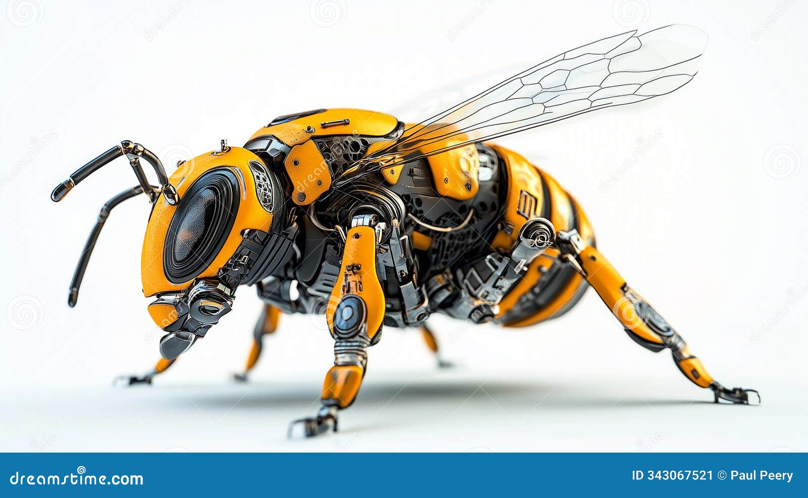 Futuristic Robotic Bee with Transparent Wings and Mechanical Joints ...