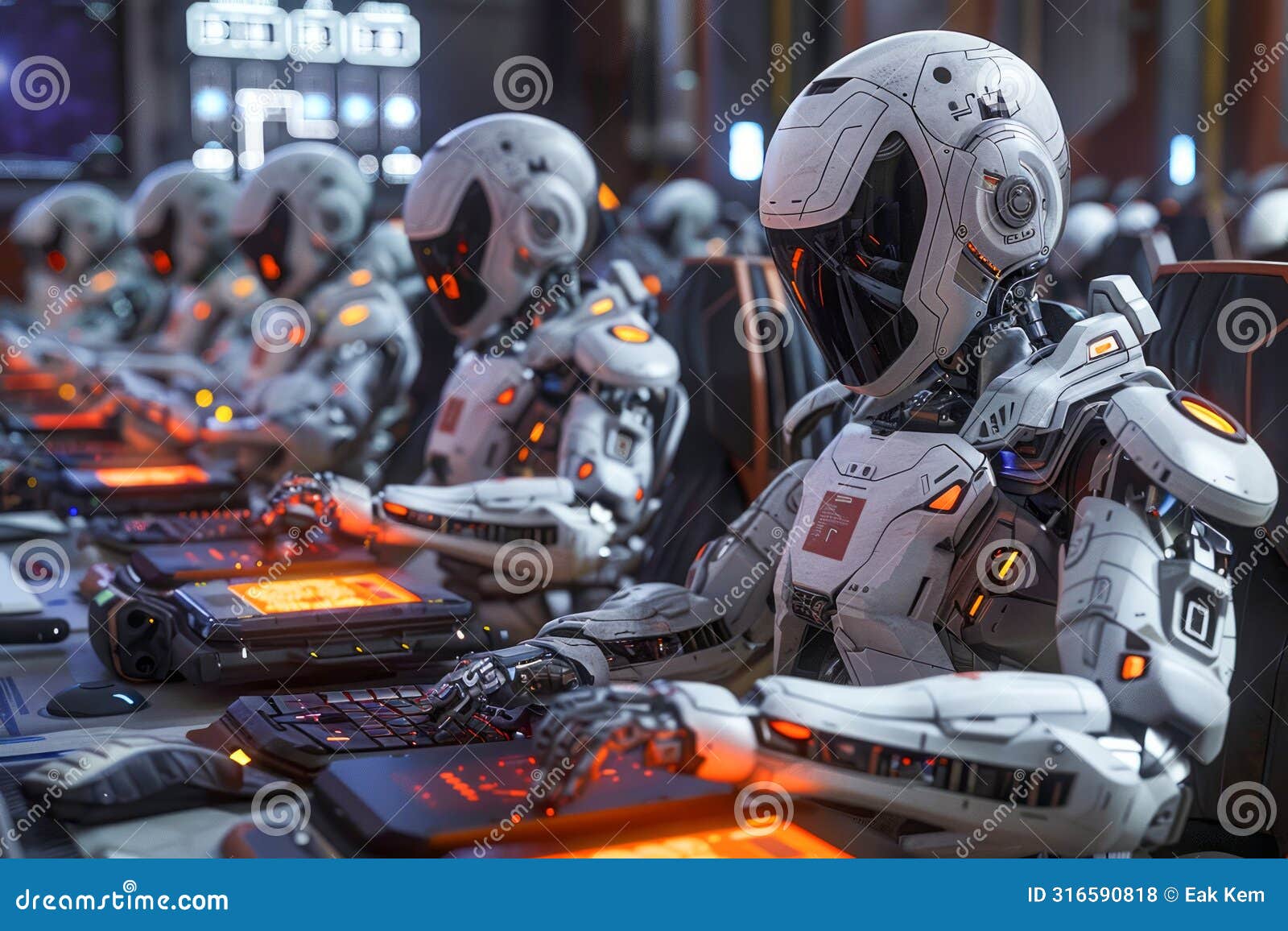 Futuristic Robotic Entities Engaged in High Tech Operations at a ...
