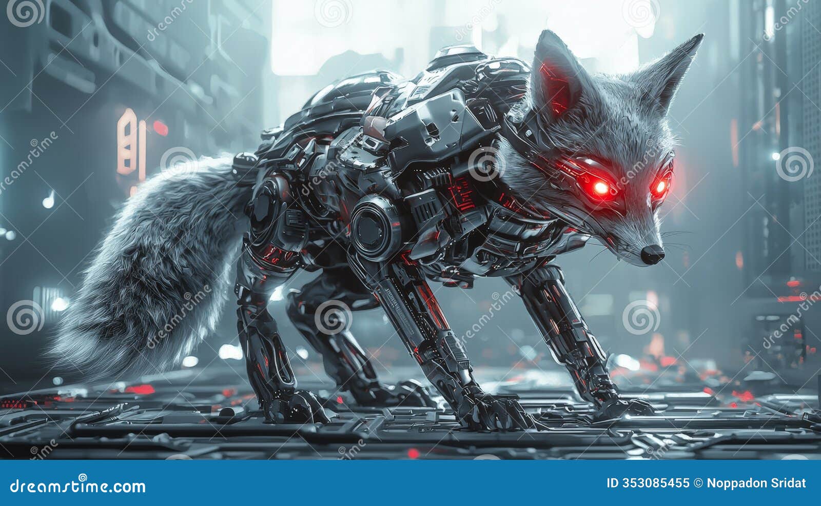 A Futuristic Robotic Fox with Glowing Red Eyes, Showcasing Advanced ...