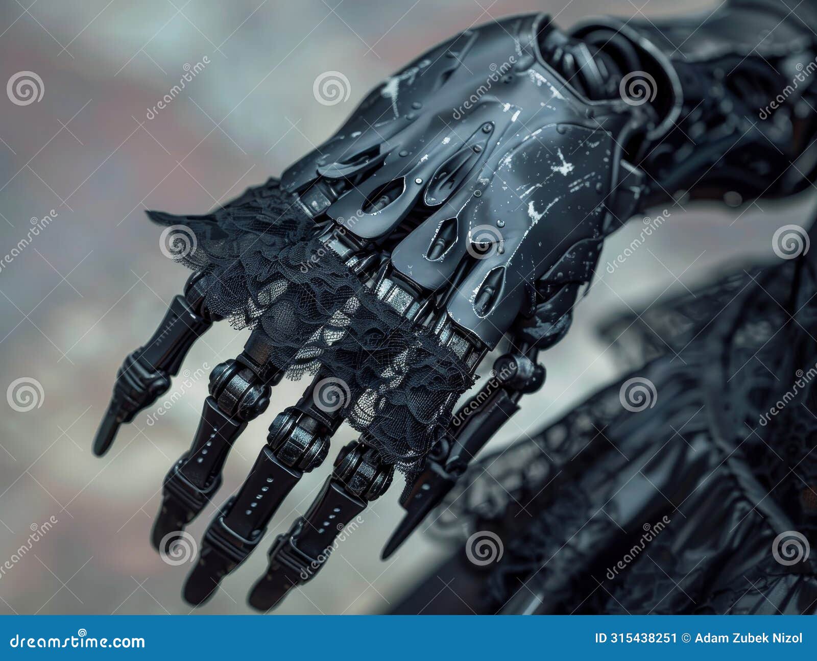 Futuristic Robotic Hand Adorned With Elegant Lace Details Royalty-Free ...