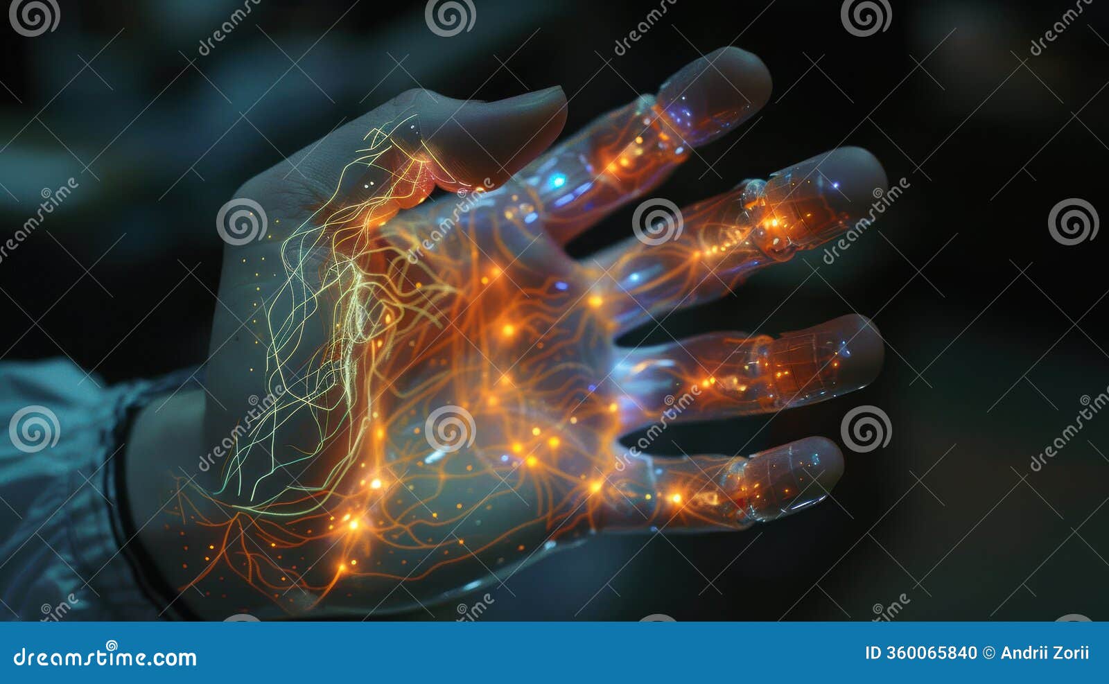 Futuristic Robotic Hand with Neural Interface Illustrating Mind-Machine ...