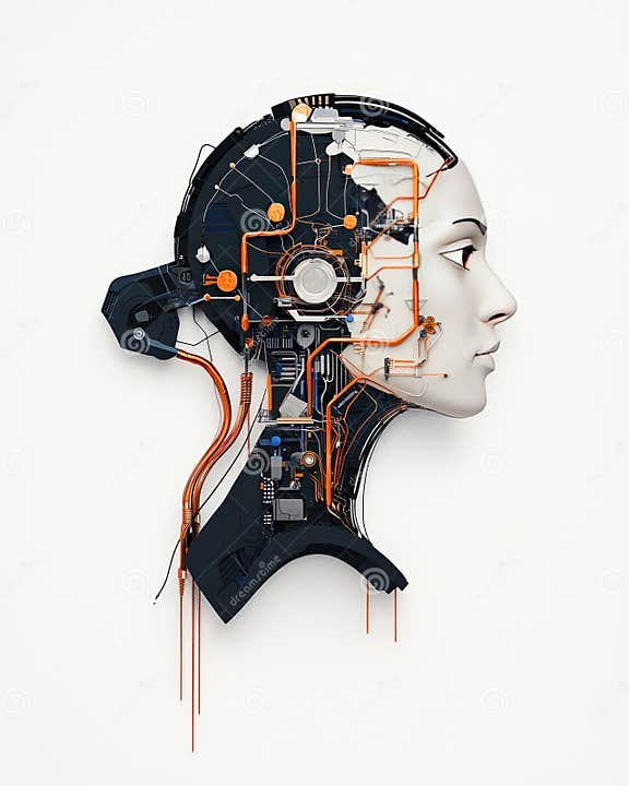 Futuristic Robotic Head Design White Isolate Background Stock ...