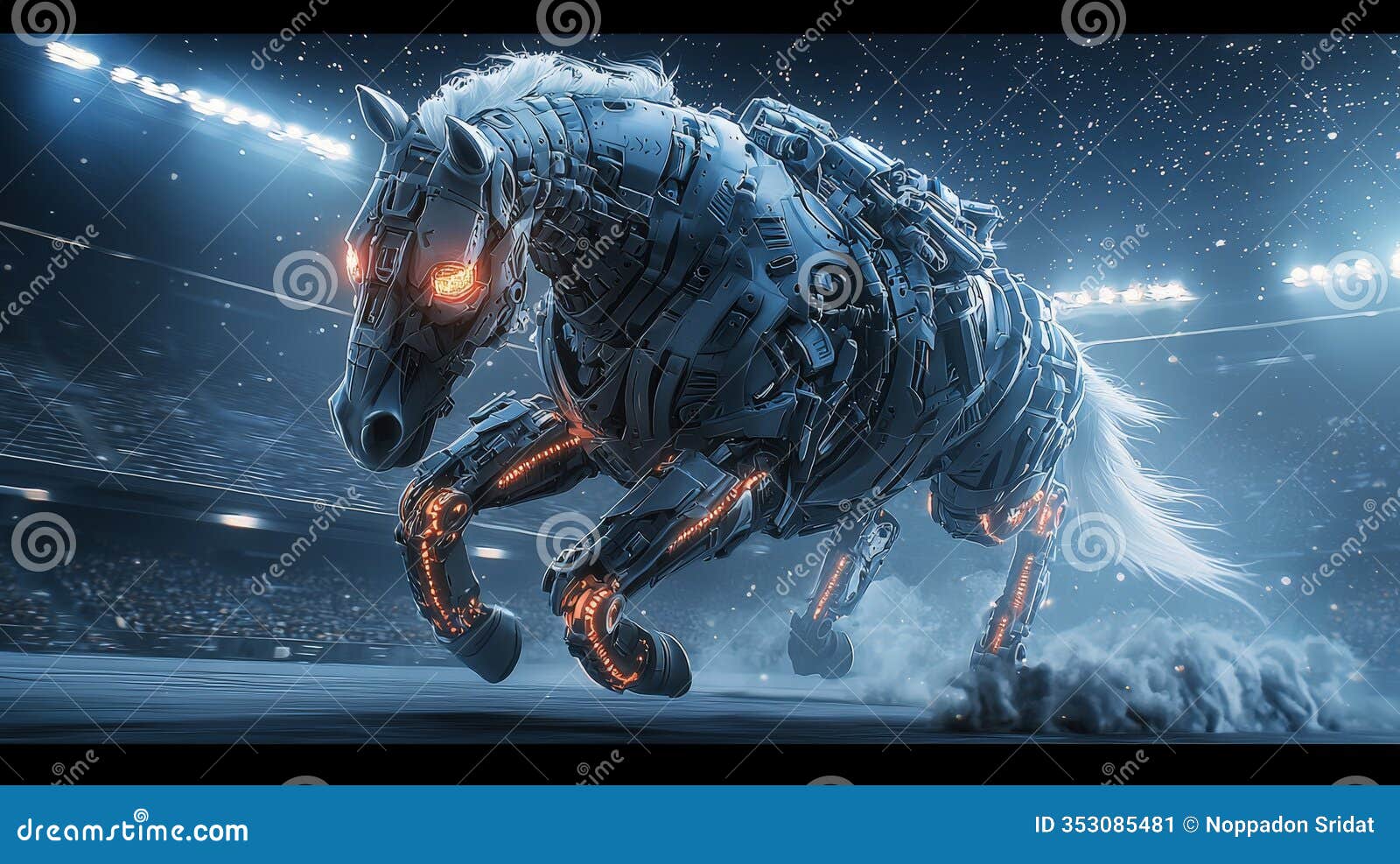 A Futuristic Robotic Horse Galloping in a Performance Arena with ...