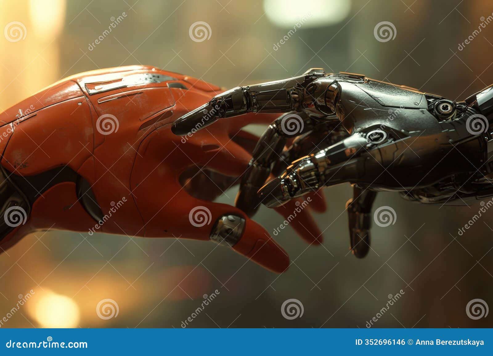 Futuristic Robotic and Human Hand Interaction Stock Illustration ...