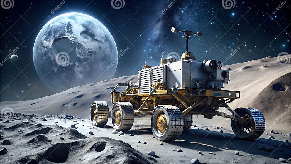 Robotic Lunar Rover Exploring the Moon S Surface Stock Illustration ...