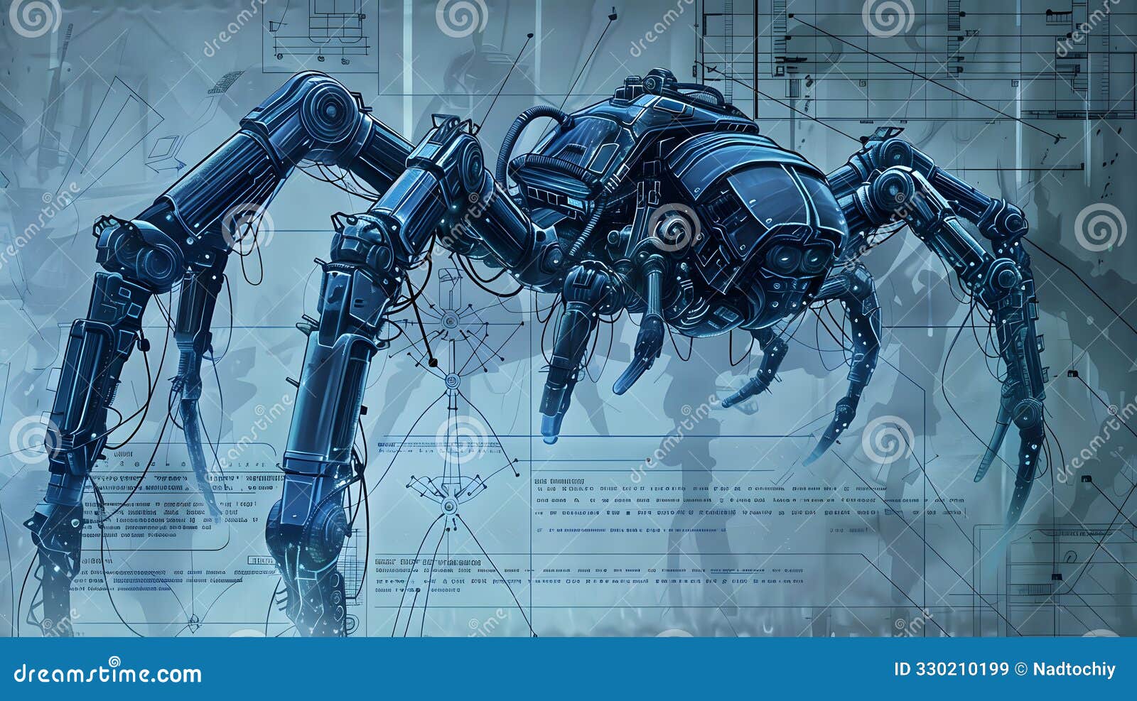 Futuristic Robotic Spider Concept with Mechanical Design Blueprints ...