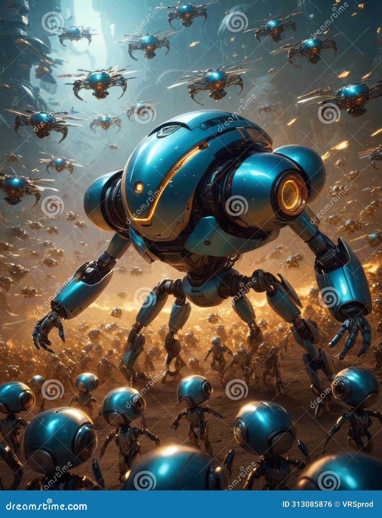 Futuristic Robotic Swarm Leadership Stock Photo - Image of dominance ...