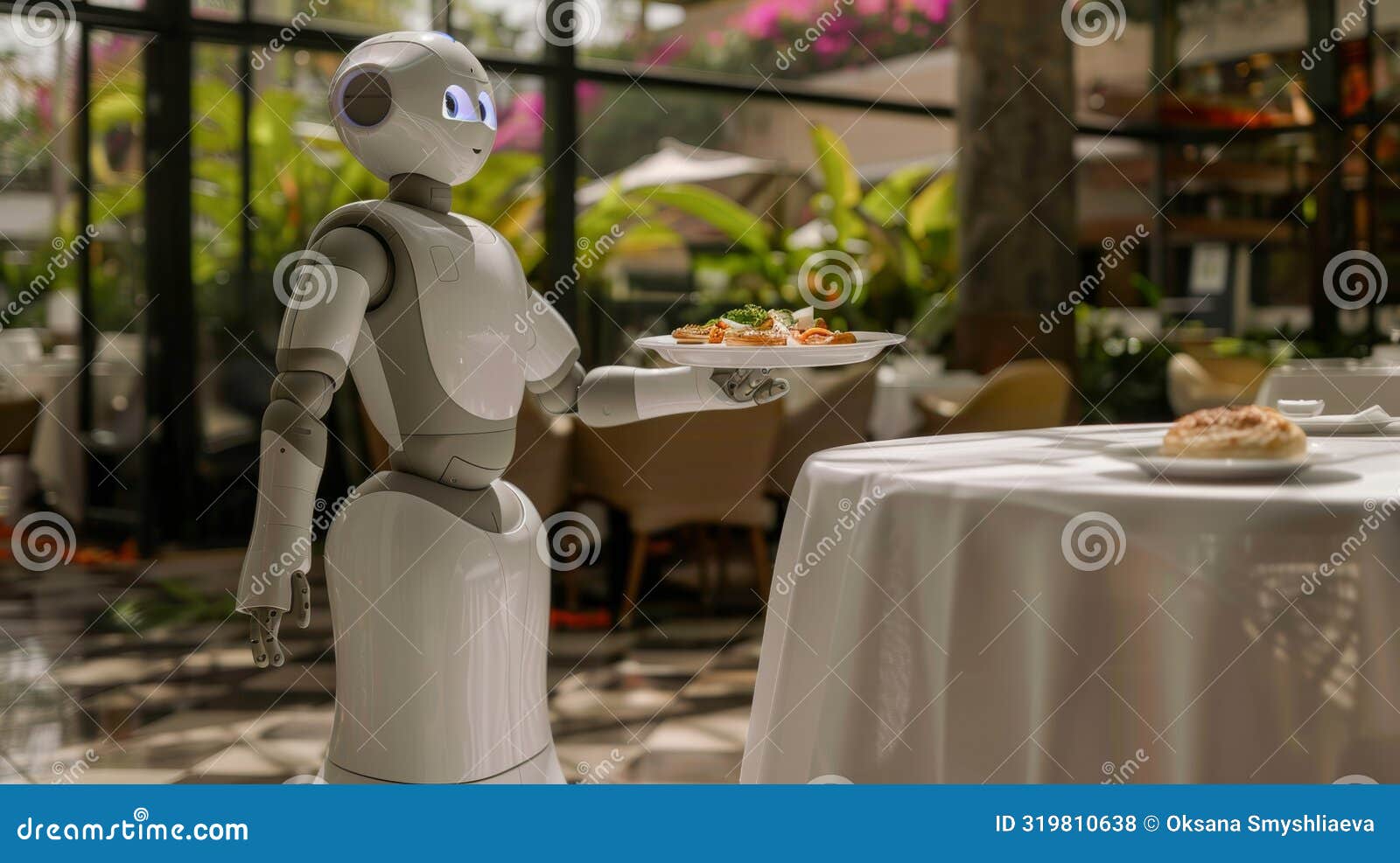 Futuristic Robotic Waiter Serving Food in Modern Restaurant Stock Photo ...