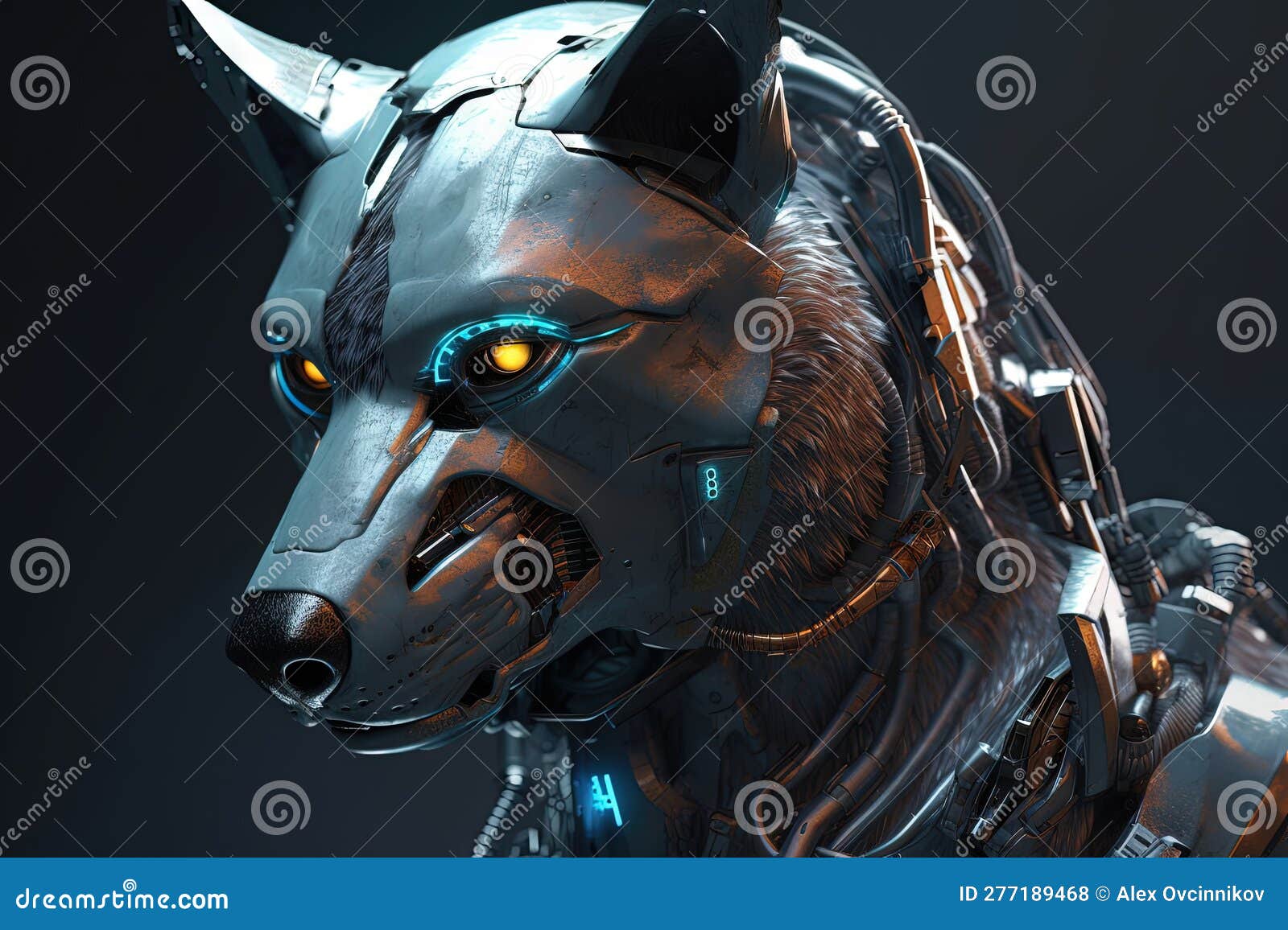 Futuristic Robotic Wolf in Close-up. Perfect for Posters and Web Stock ...
