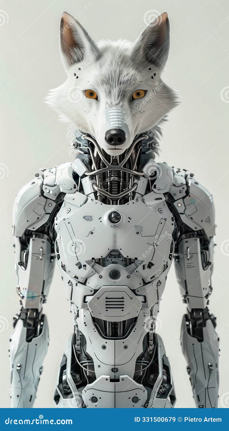 A Futuristic Robotic Wolf Figure Stands Confidently in a Minimalist ...