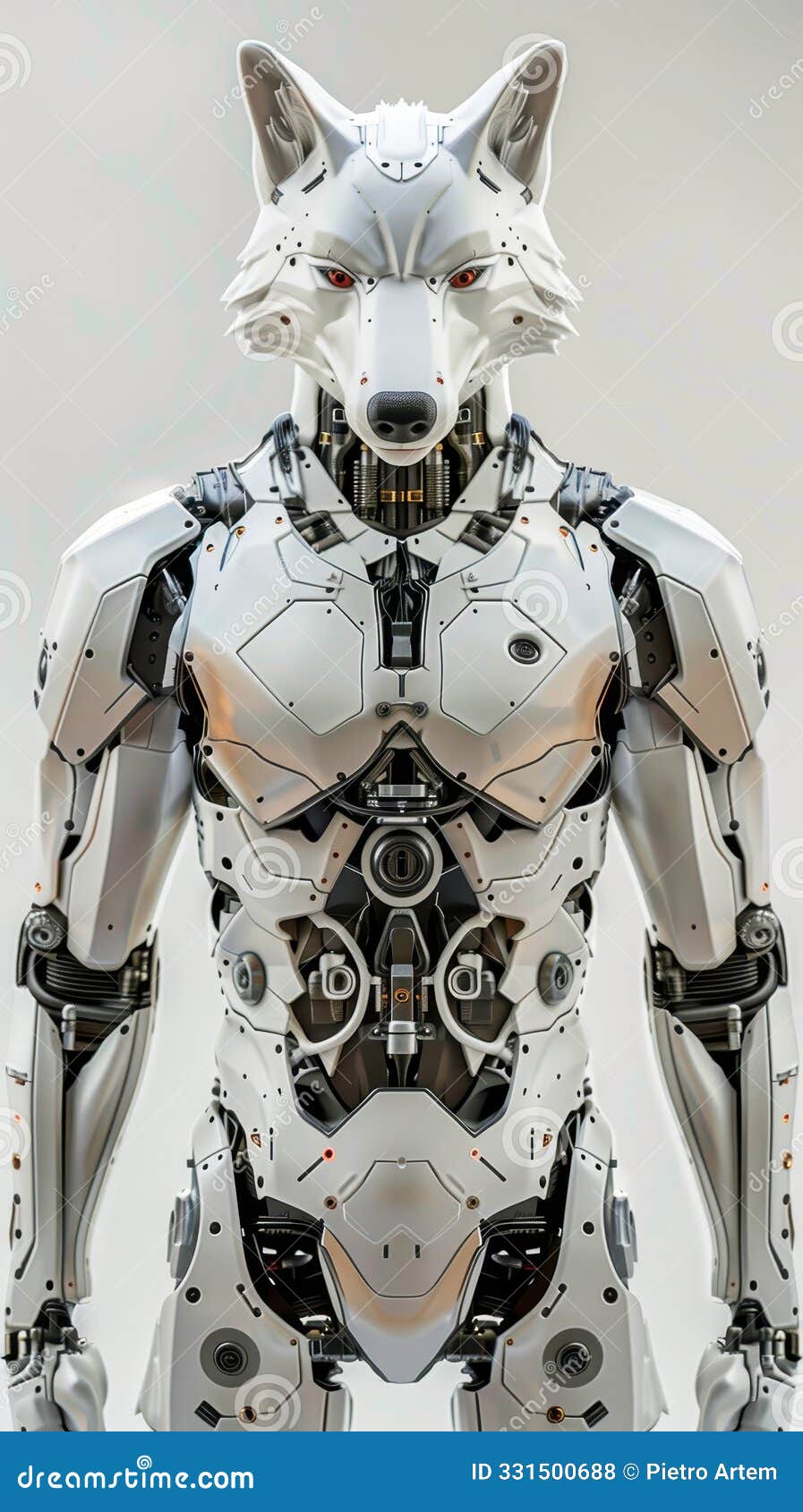 A Futuristic Robotic Wolf Figure Stands Confidently in a Minimalist ...