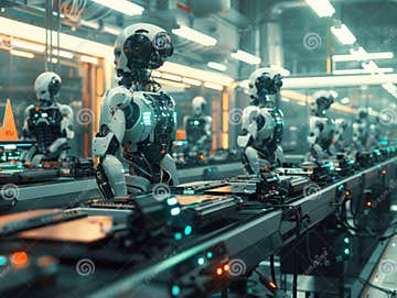 Futuristic Robotics Assembly Line, Powered by Renewable Energy, with ...