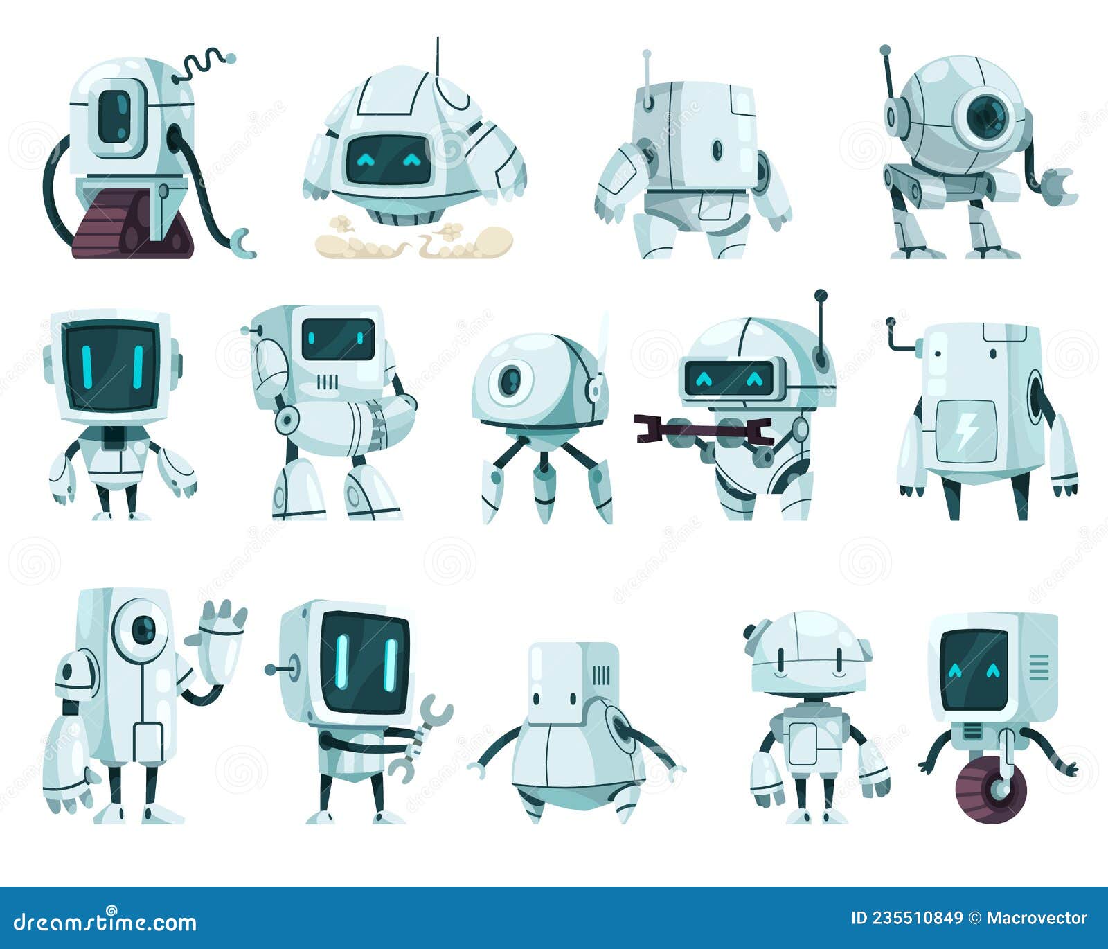 Futuristic Robots Cartoon Characters Set Stock Vector - Illustration of ...