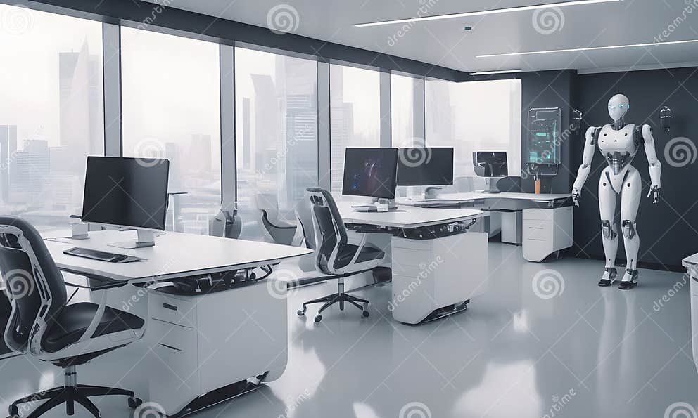 Futuristic Robots in High-Tech Workspace AI Generated Stock Image ...