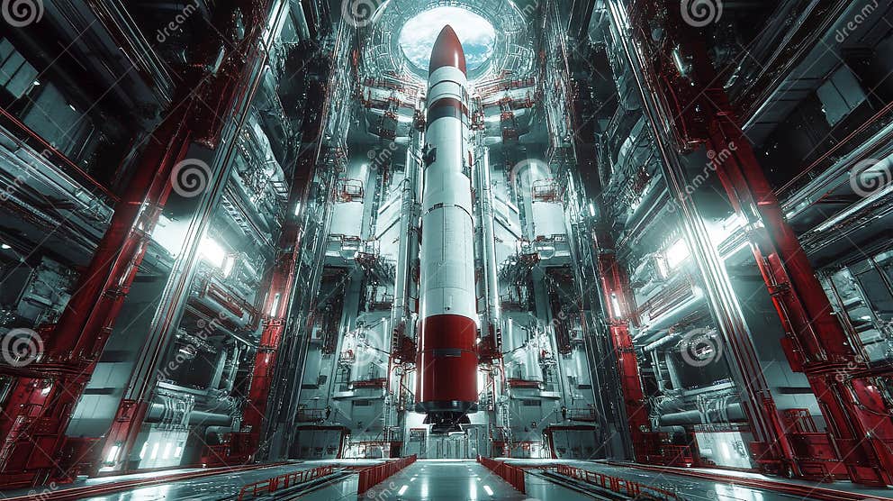 Futuristic Rocket Assembly within a High-tech Space Facility Under ...