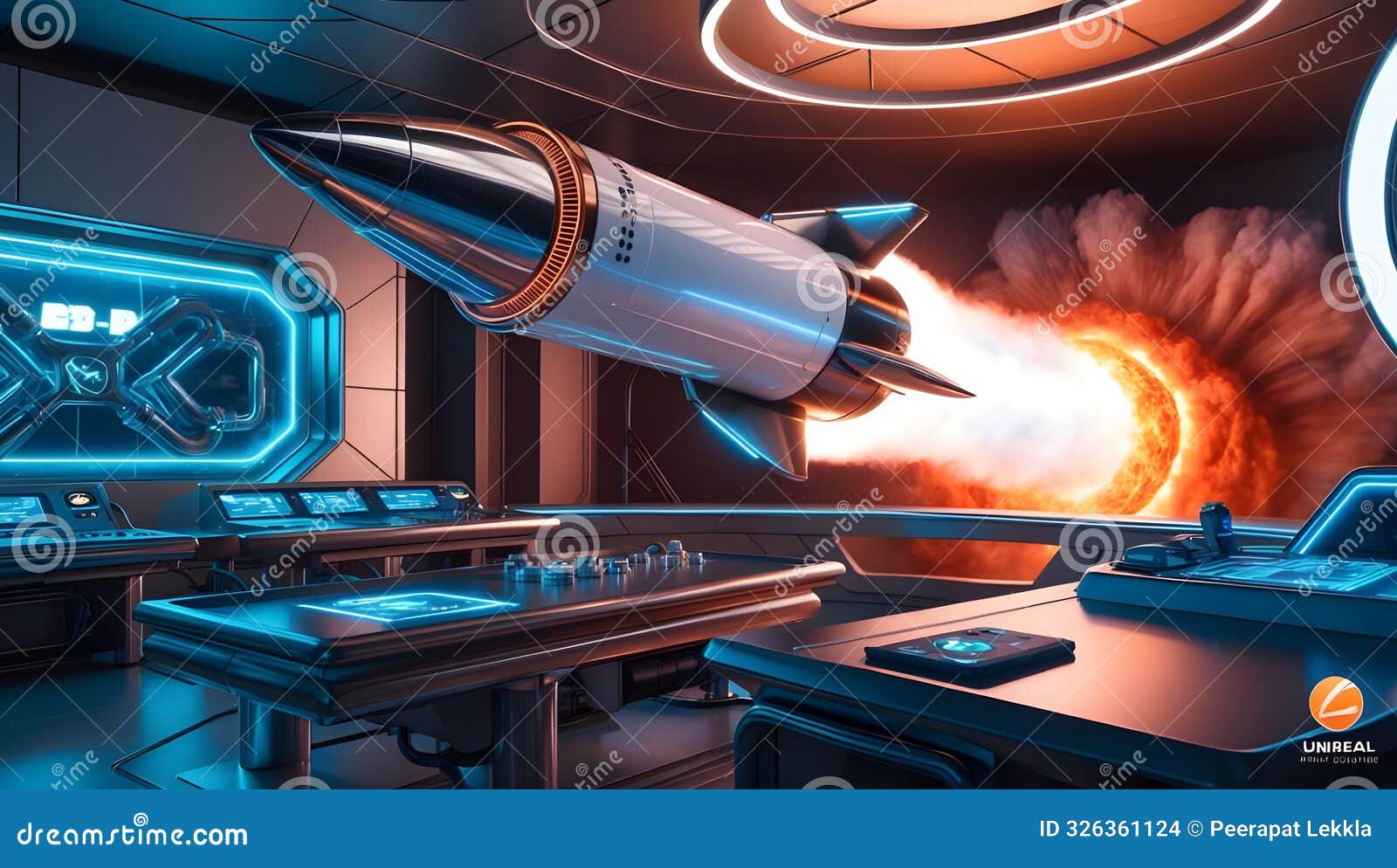 Futuristic Rocket Launch from a High-tech Control Room Stock ...