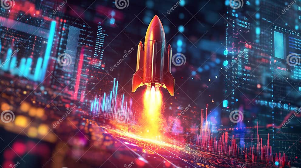 A Futuristic Rocket Launch Signifies Progress and Growth Amidst Vibrant ...