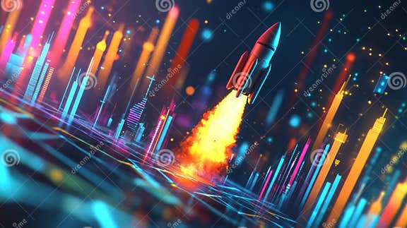 A Futuristic Rocket Launch Signifies Progress and Growth Amidst Vibrant ...