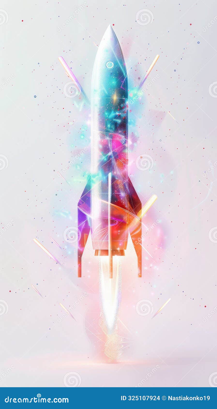 Futuristic Rocket Launch with Vibrant Neon Colors and Abstract Light ...