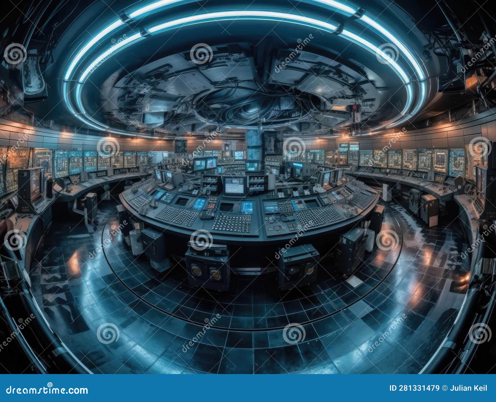 Futuristic Room with AI Systems and Computers Stock Illustration ...