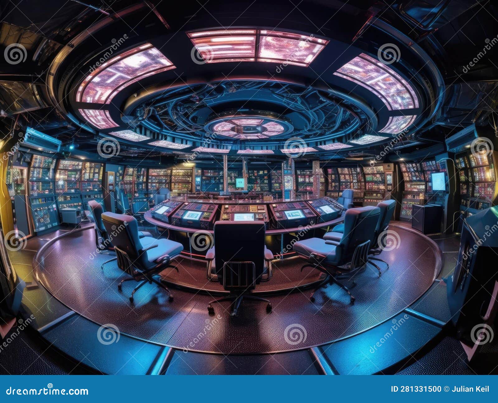 Futuristic Room with AI Systems and Computers Stock Illustration ...