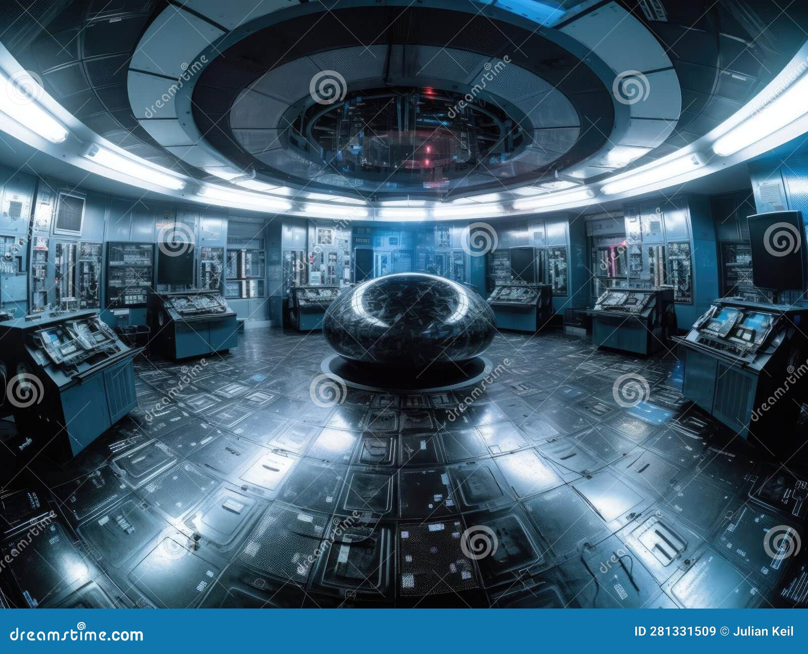 Futuristic Room with AI Systems and Computers Stock Illustration ...