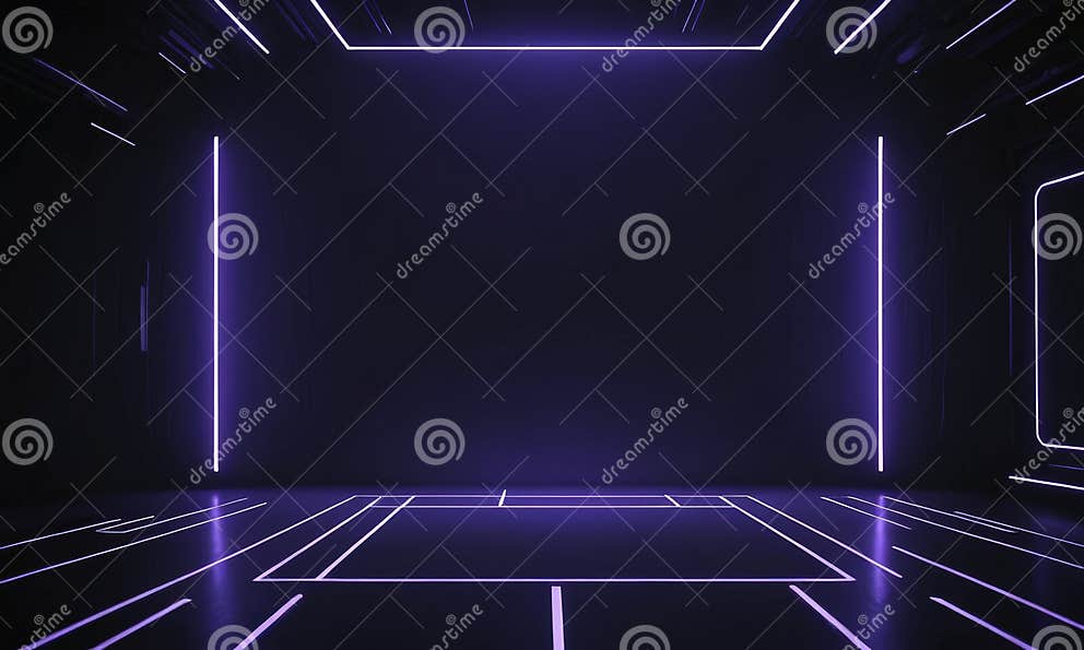 Futuristic Room with Black Floor, White Lines, and Large Rectangular ...